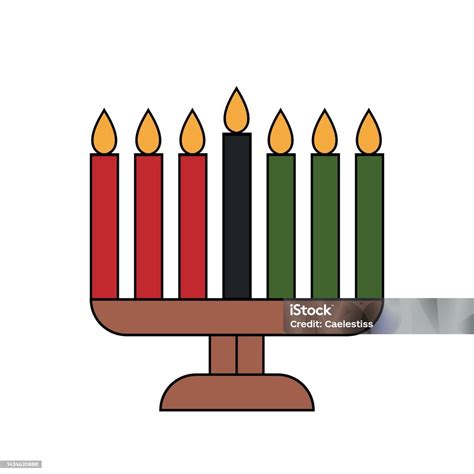 Kwanzaa Kinara의 컬러 아이콘이있는 간단한 미니멀리스트 개요 일곱 개의 양초가있는 캔들 홀더 메노라 흰색 배경에