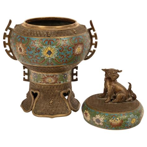 Antique Chinese Qing Dynasty Bronze Cloisonne Enamel Censer Insence