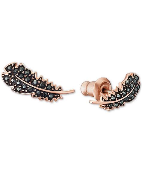 Swarovski Rose Gold Tone Crystal Feather Pendant Necklace And Earrings