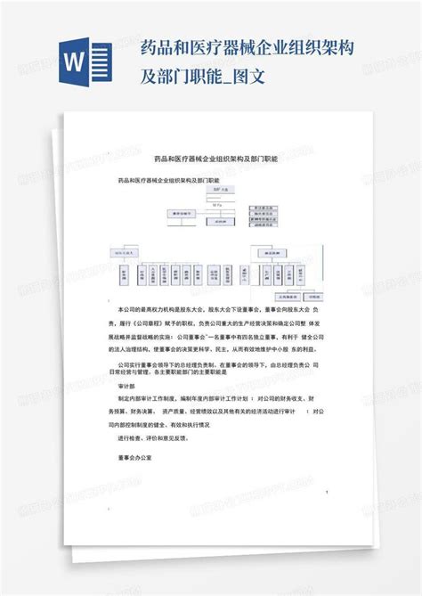 药品和医疗器械企业组织架构及部门职能 图文Word模板下载 编号qxxrvgbk 熊猫办公