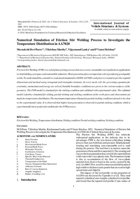 Pdf Numerical Simulation For Predicting The Temperature Distribution In Friction Stir Welding