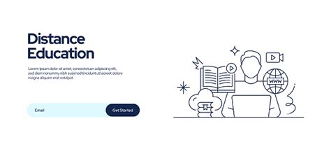 원격 교육 개념 라인 아트 스타일 벡터 일러스트 레이 션 웹 페이지 배너 포스터 인쇄 등을 위한 디자인 0명에 대한 스톡 벡터 아트 및 기타 이미지 Istock