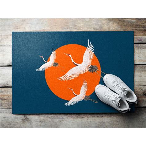 Входно килимче, Tulup, Японски жерав, Оранжев, 60 cm x 40 cm - eMAG.bg