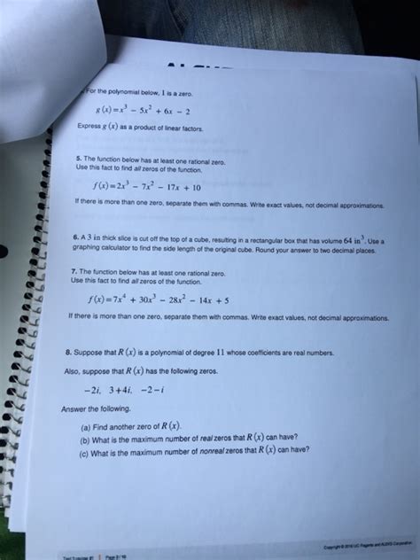 Solved Or The Polynomial Below 1 Is A Zero G X X3 5x2 Chegg