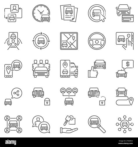 Car Sharing Outline Icons Set Carsharing Concept Vector Signs In Thin