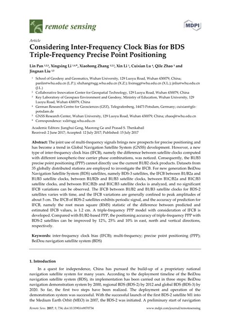 Pdf Considering Inter Frequency Clock Bias For Bds Triple Frequency Precise Point Positioning