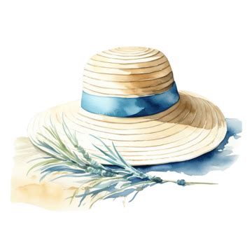 Watercolor Beach Hat Sun Cream Summer Element On Beach Summer