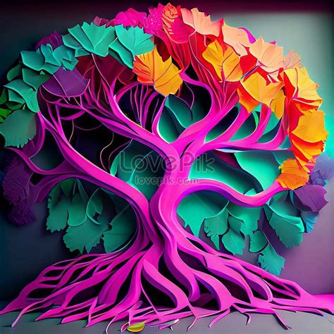 Elegant Colorful Tree With Vibrant Leaves Hanging Branches Picture And