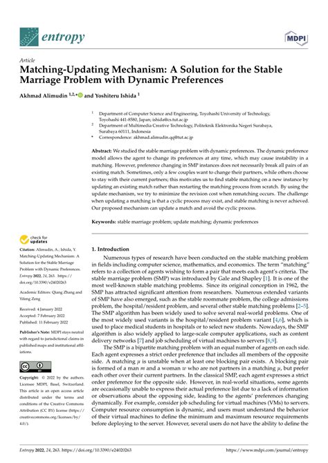 PDF Matching Updating Mechanism A Solution For The Stable Marriage