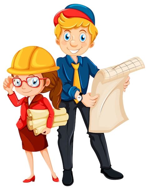 Premium Vector Male And Female Engineer With Blueprint