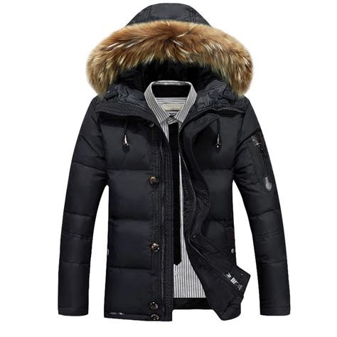 Winter Mens Thick Duck Down Coat 90 White Duck Down With Fur Hood
