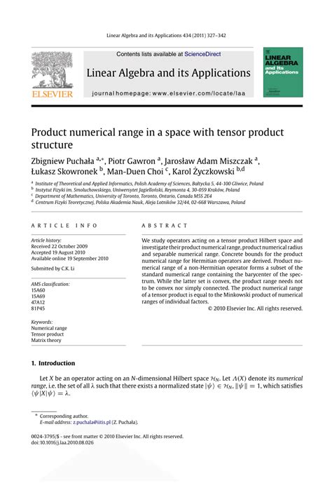 PDF Product Numerical Range In A Space With Tensor Product Structure