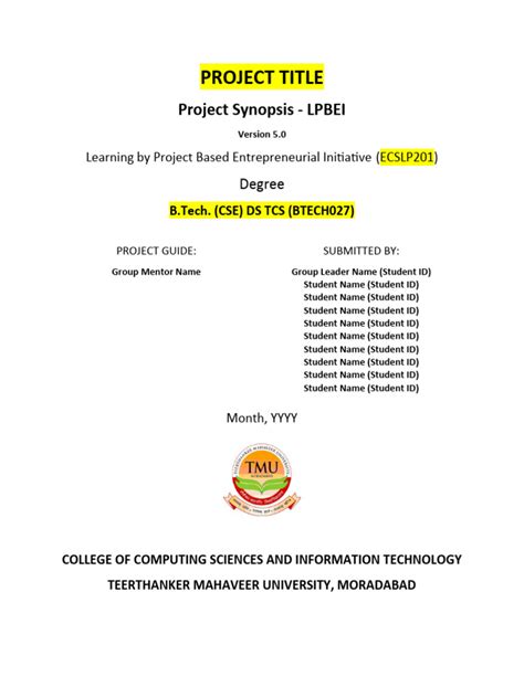 Lpbei Project Synopsis Format Pdf