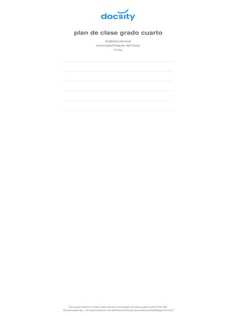 Docsity Plan De Clase Grado Cuarto Descargar Gratis Pdf