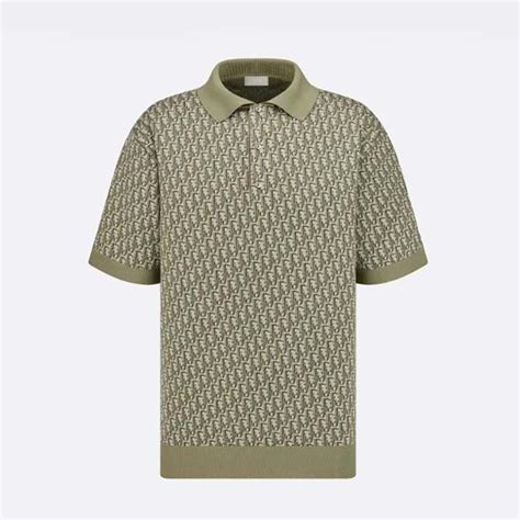 Dior Men Oblique Polo Shirt Khaki Cotton Jacquard
