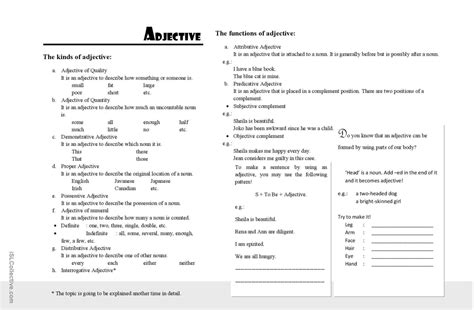 Tutorial Adjectives General Gramma English Esl Worksheets Pdf And Doc