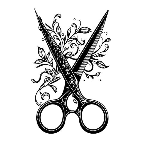 Tijeras Antiguas Con Silueta De Contorno Negro De Flores En Dibujo A