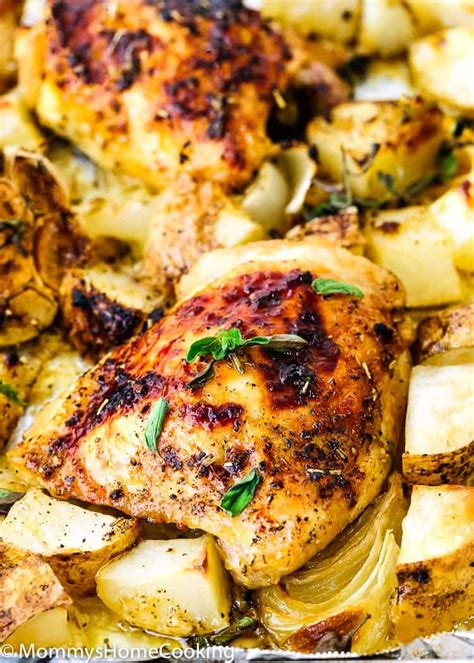 Sheet Pan Lemon Garlic Roasted Chicken And Potatoes Mommys Home Cooking