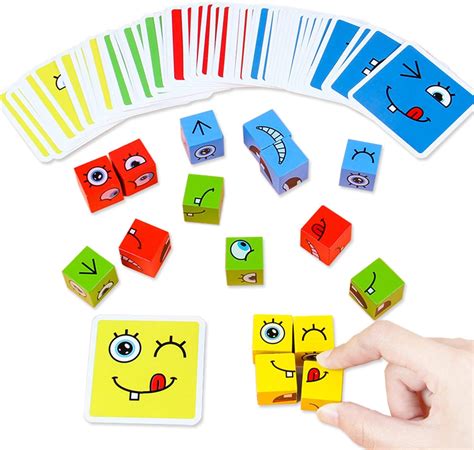 Wooden Expressions Matching Block Puzzles Building Cubes Toy Borad
