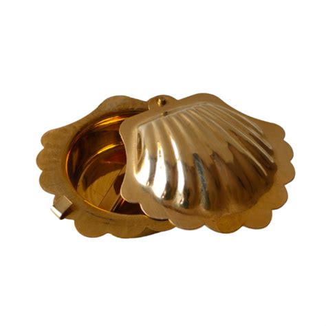 Brass Haldi Kumkum Box Karanda Kankavati Oyester Shaped Length 3 Inches ₹120