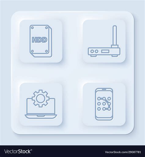 Set Line Hard Disk Drive Hdd Router And Wi Fi Vector Image
