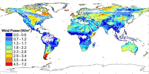 Global Distribution Of Annual Average Onshore Wind Power Potential Wm