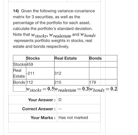 Solved 14 Given The Following Variance Covariance Matrix