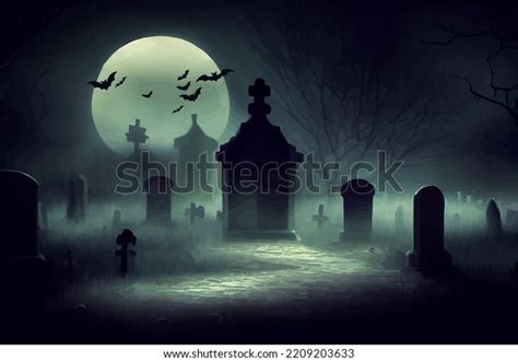 Cemetery On Halloween Night Evil Pumpkins Stock Illustration 2209203633