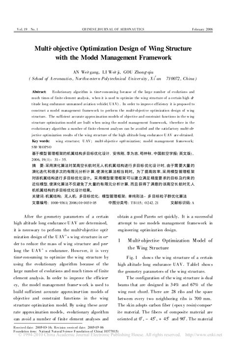 Pdf Multi Objective Optimization Design Of Wing Structure With The