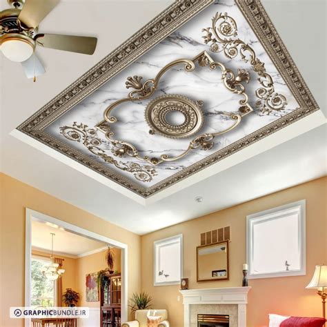 پوستر دیواری یا آسمان مجازی با کادرهای تزئینی گلدار و گل و بوته های لوکس و پس زمینه سنگ