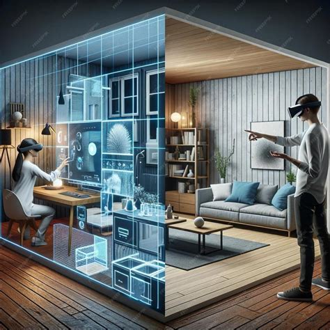 Split Reality Vr Interior Design Collaboration Premium Ai Generated Image