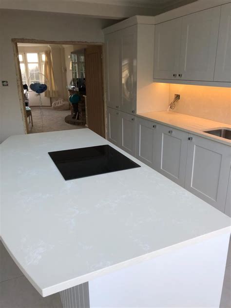 30mm Botticino Quartz Kitchen Installation Medusa Stone