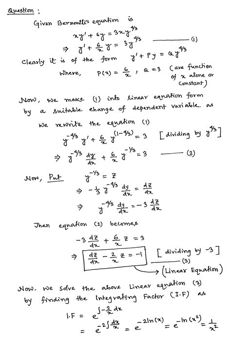 Solved Transform The Bernoulli Equation Xy 6y 3xy43 Into A