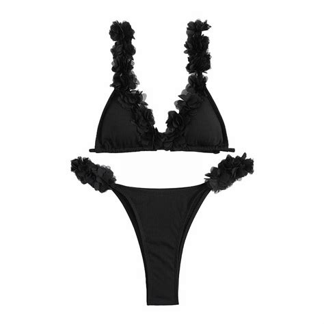 Bikinis Swimsuit Set For Women Solid Flowerswimwear Triangle Bathing Suit Bikini Push Up Top