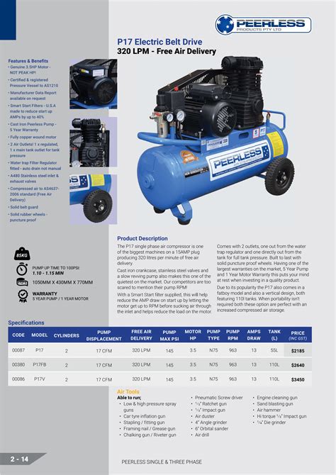 Peerless P17 Belt Drive Compressor Kennedys Welding Supplies