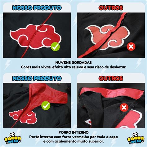 Kit Manto Akatsuki Bandana Naruto Cosplay Capa Fantasia Parcelamento Sem Juros