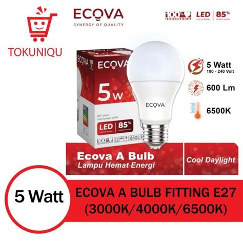Jual Lampu Bohlam LED ECOVA Tipe A Bulb E27 5W 5Watt 220V SNI Hemat