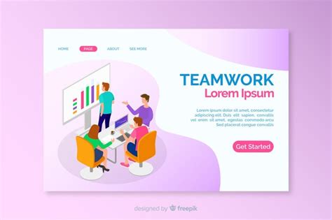 Free Vector Isometric Teamwork Landing Page Template
