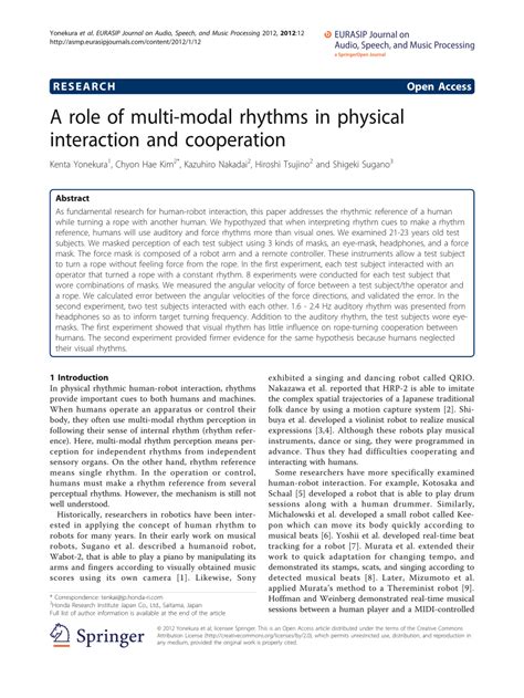 Pdf A Role Of Multi Modal Rhythms In Physical Interaction And Cooperation