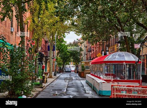 Greenwich Village Beautiful Street With Restaurant Outdoor Seating