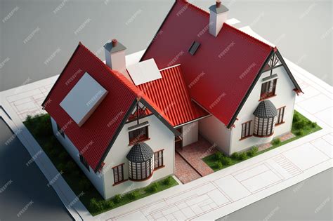 Vista Aérea De Dos Casas Modelo Con Techos Rojos Encaramados En Planos