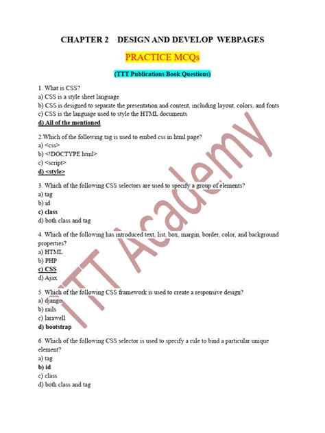 Dcet It Skills Design And Develpment Web Pages Practice Mcqs And