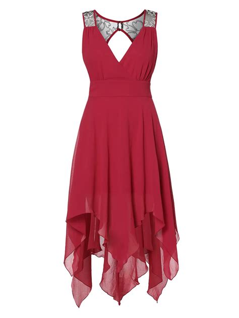Wipalo Plus Size Women Elegant Party Dress Cut Out Midi Handkerchief