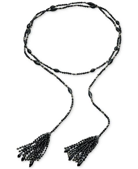 Lauren Ralph Lauren Hematite Tone Beaded Long Tassel Necklace Macys