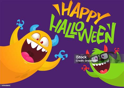 크립타르톤 몬스터 캐릭터 할로윈 파티에 대한 행복 무서운 미소 외계인 생물의 그림 패키지 포스터 또는 인사초대 디자인 Bigfoot에 대한 스톡 벡터 아트 및 기타 이미지