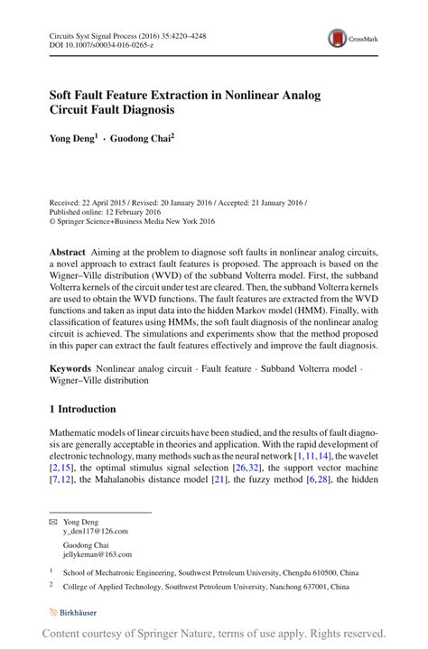 Soft Fault Feature Extraction In Nonlinear Analog Circuit Fault Diagnosis