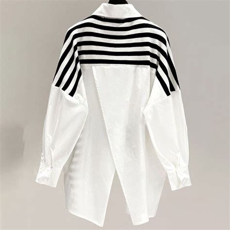 Ieqj Women White Cozy Irregular Split Blouse New Lapel Long Sleeve Loose Fit Shirt Fashion Tide