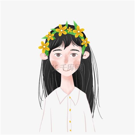 简约带花环的女孩插画海报免抠元素素材图片免费下载 千库网