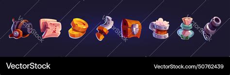 Pirate Game Ui Icons Cartoon Set Royalty Free Vector Image