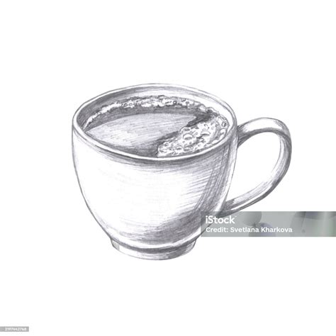 연필로 향긋한 커피 한 잔 레스토랑 메뉴 디자인 음주 시설의 실내 장식을 위한 사실적인 스타일의 아메리카노의 고립된 그림 가루로